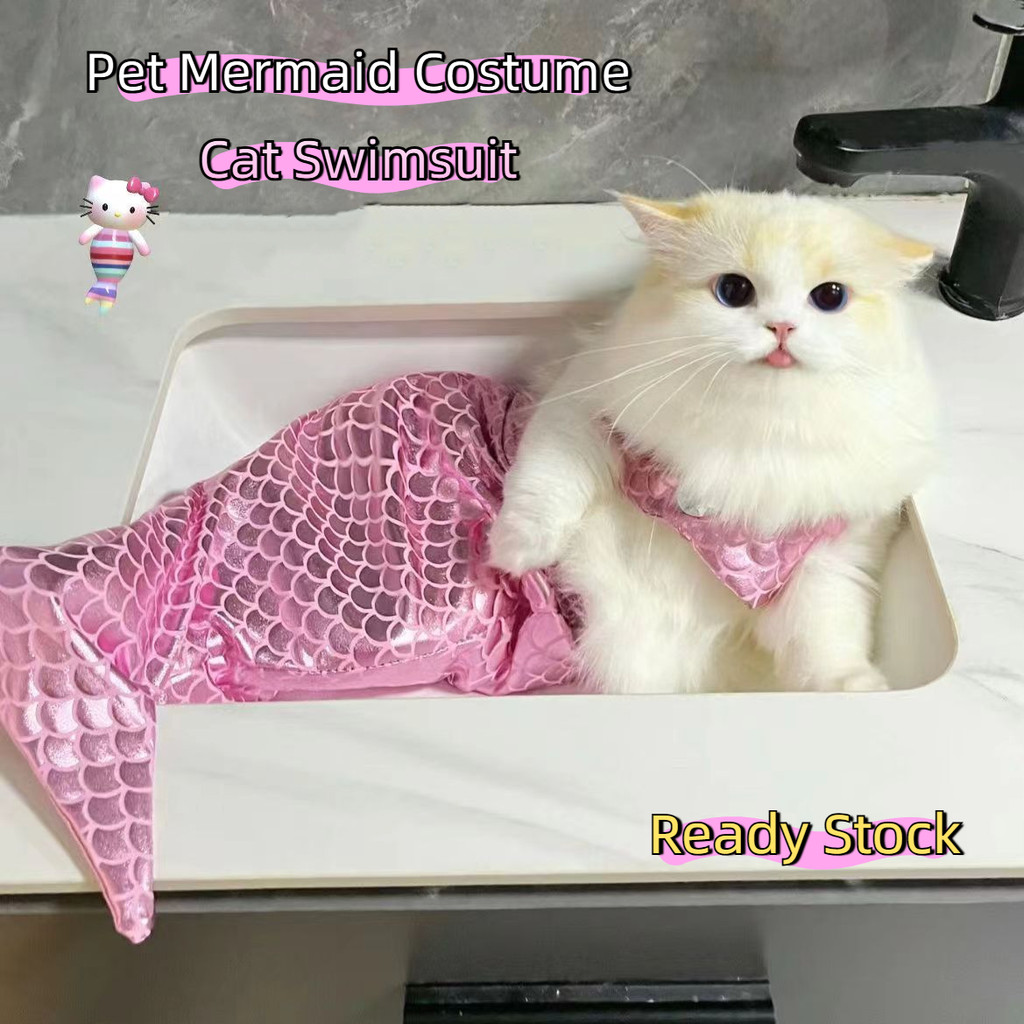 Funny Pet Swimsuit Cat Mermaid Tail Clothes Mermaid Hairstyle Dog ...