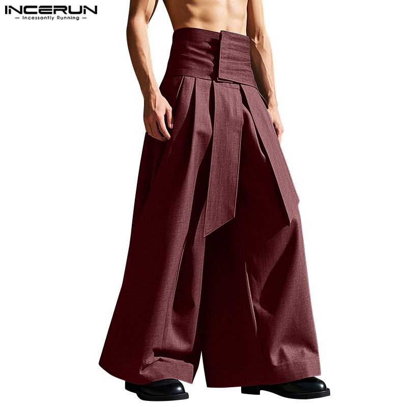 INCERUN Men Vintage High Waisted Deconstructed Design Wide Leg Long ...