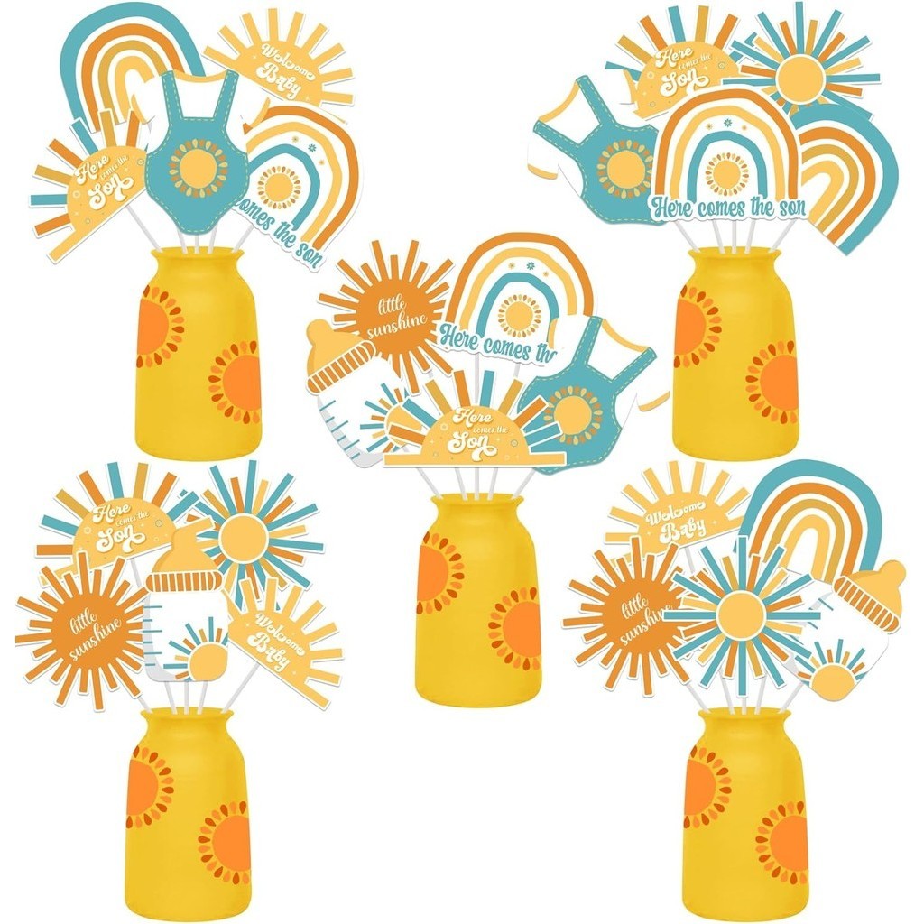 JOLLYBOOM 24 Pieces Here Comes the Son Baby Shower Centerpiece Sticks ...
