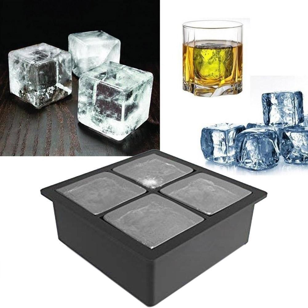 4 Grid Big Ice Tray Mold/Food Silicone Ice Cube Square Ice Ice DIY Mold ...