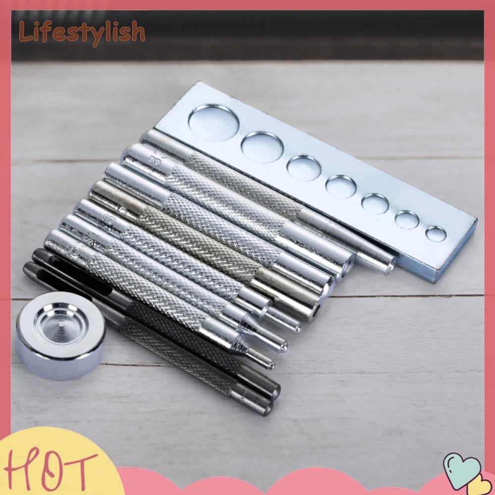 11Pcs/Set DIY Leather Tool Die Punch Hole Snap Rivet Fastener Button Setter Base Kit Leather ...