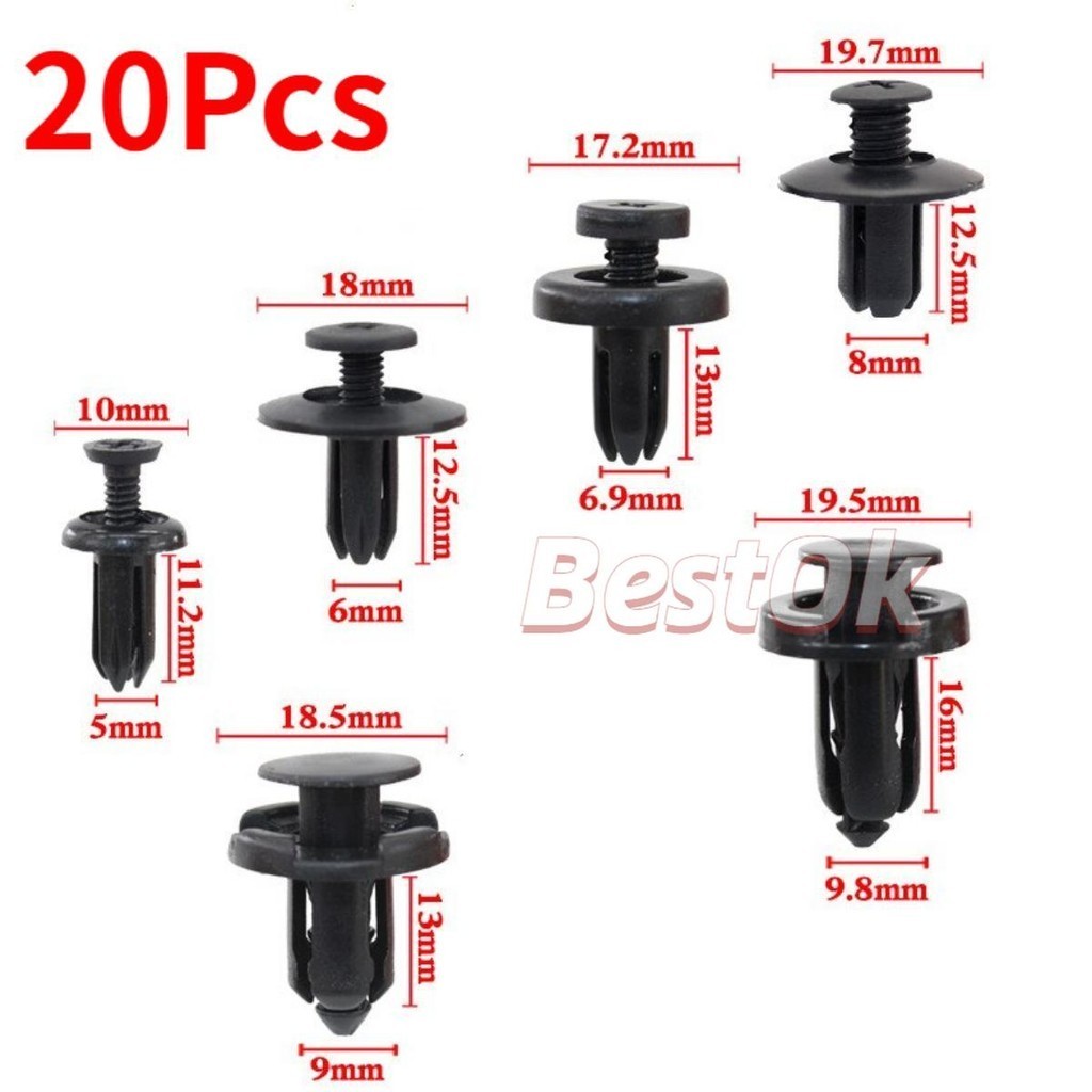 20Pcs 5/6/6.9/8/9/9.8MM 20Pcs Universal Hole Car Bumper Rivet Fastener ...