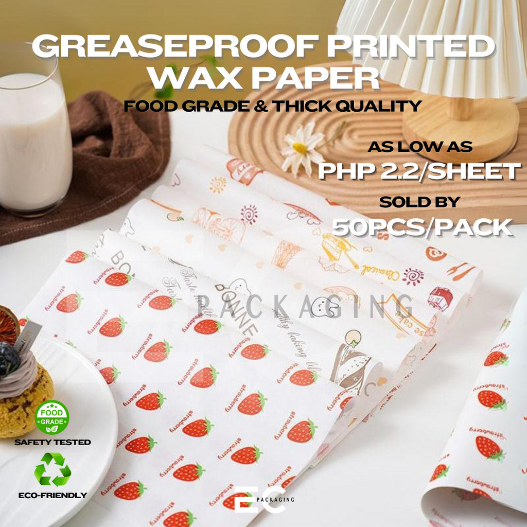 [EC] 50PCS THICK PRINTED WAX PAPER 65GSM GREASEPROOF PAPER DISPOSABLE ...
