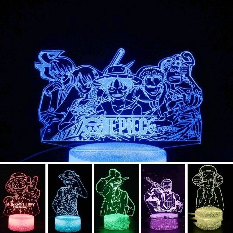 【YB1】 One Piece Luffy Ace Nami Night Light Anime 3D Lamp Remote Touch ...