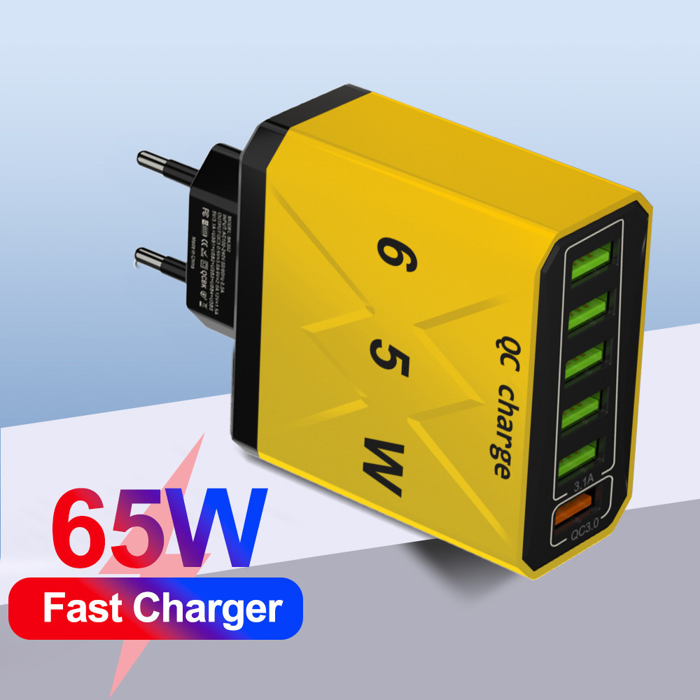 65W 6 Ports USB Charger Fast Charging Mobile Phone Charger Adapter For ...