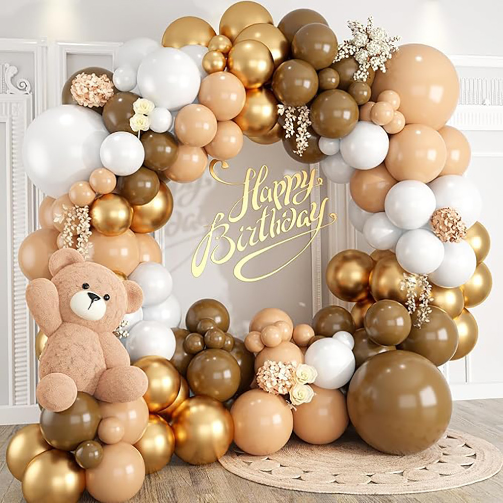 Brown Skin Balloons Arch Kit White Gold Balloon Garland Baby Shower ...