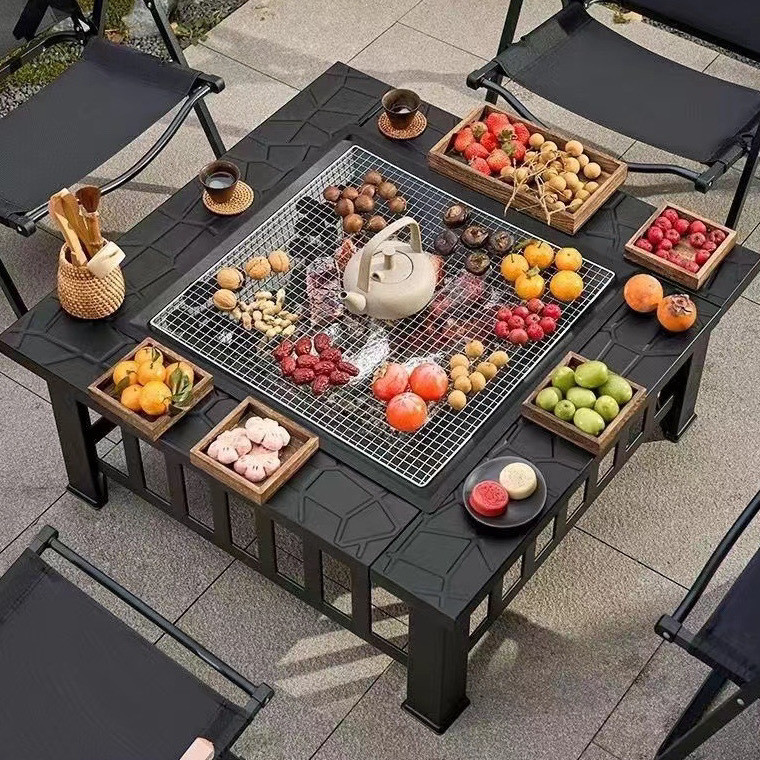 Outdoor BBQ Grill Surrounding Fire Pit Patio BBQ Stove Charcoal Square ...