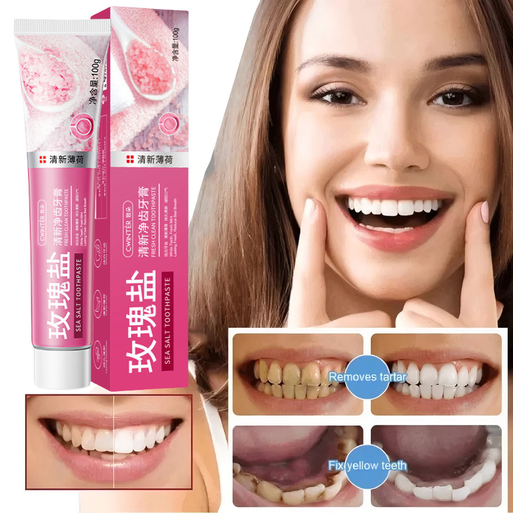 Rose Sea Salt Teeth Whitening Mint Toothpaste Remove Plaque Stains Oral ...