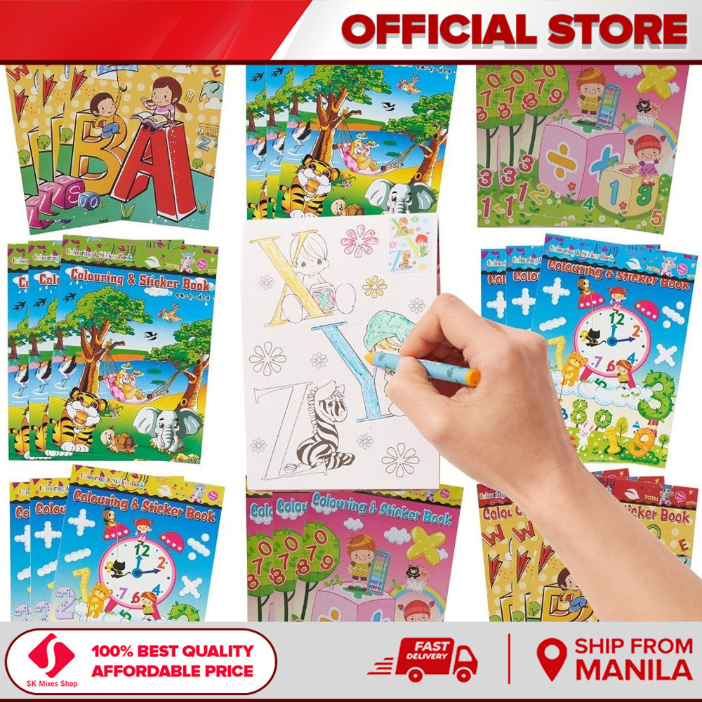 SK Mix Mini Coloring and Sticker Book Set Kids Bag Fillers 12pcs ...