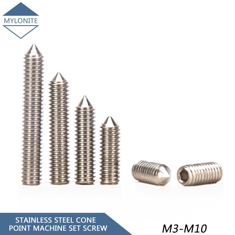 M6 M8 M10 304 Stainless Steel Set Screw with Cone Point Headless Hex Socket Head Grub Screws ...