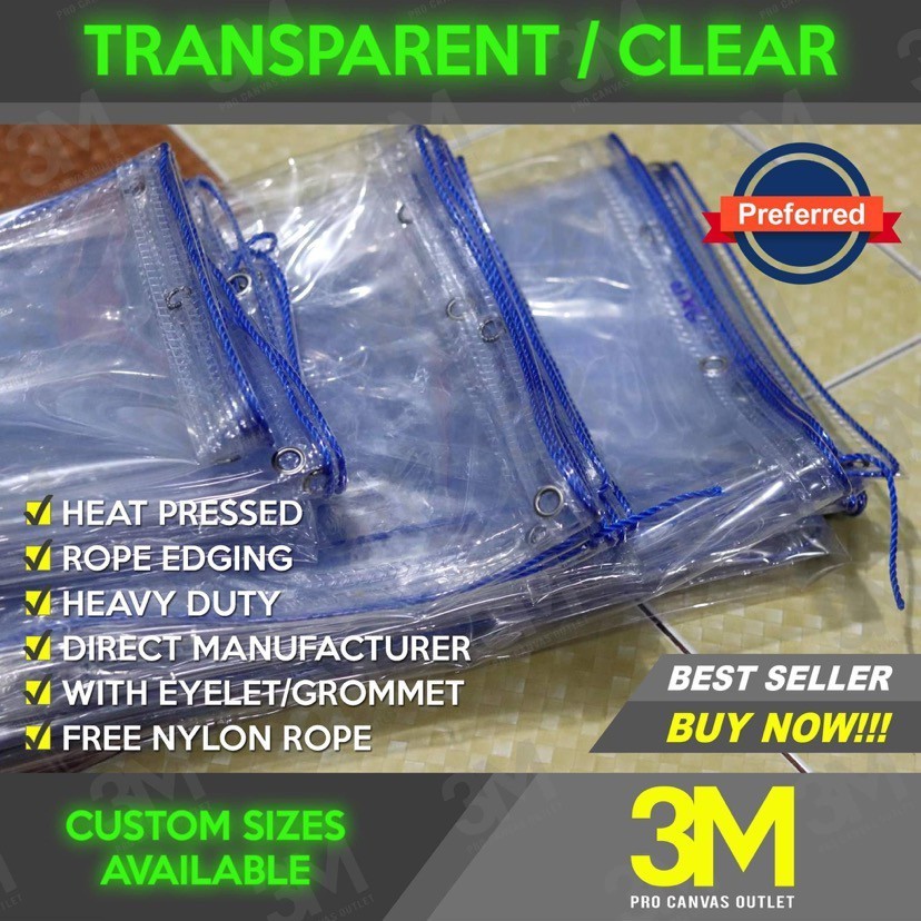 3M PRO ( 4 ft x 4 ft ) Transparent Clear Trapal Tolda with eyelets and ...