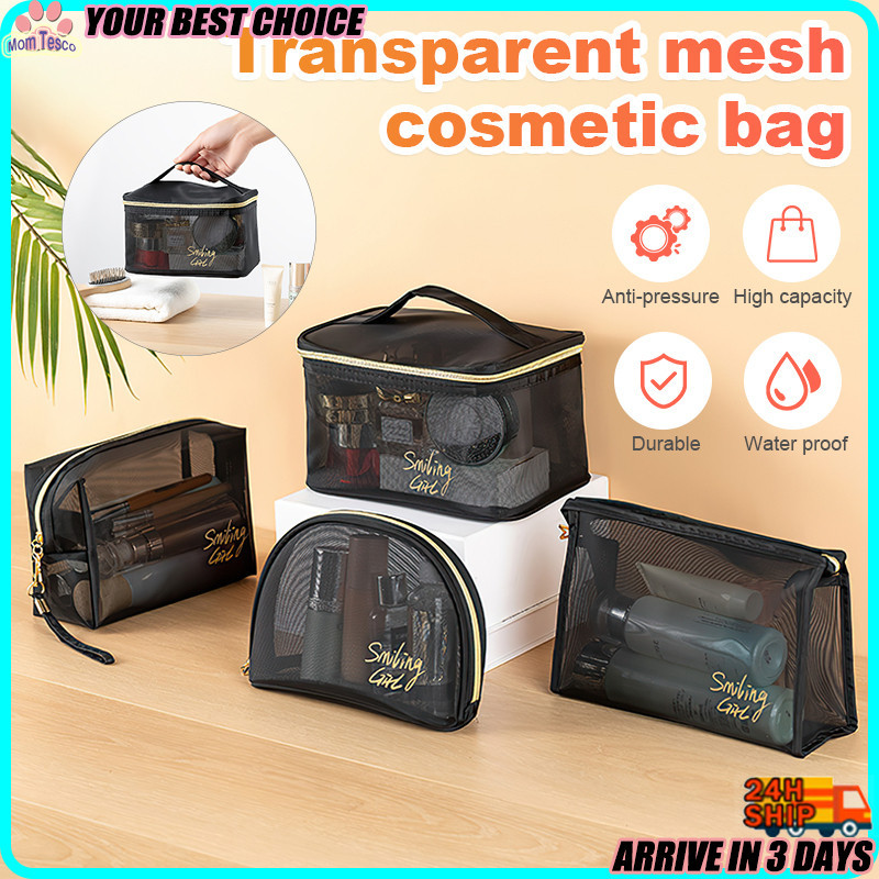 Mesh Makeup Bag Black Mesh Zipper Travel Cosmetic Bag Transparent ...