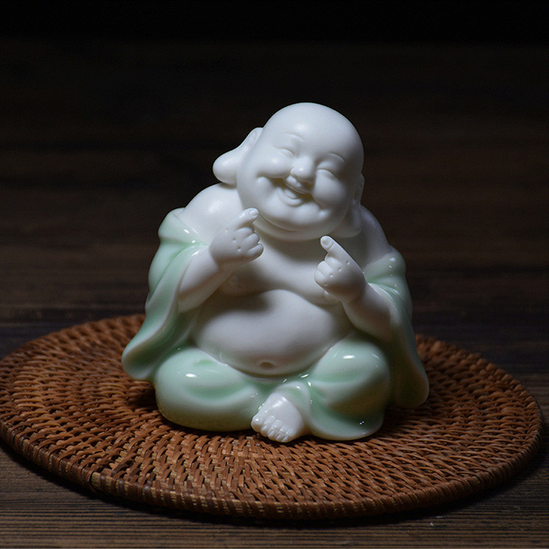 Ceramics Laughing Happy Buddha Maitreya Buddha Statue Cute Simple ...