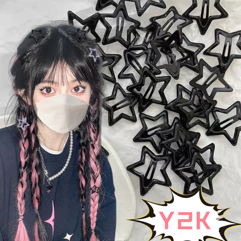 YK2 Style Black Star Hair Clips - Elegant Metal Hair Accessories ...