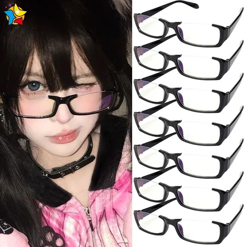 Japanese Style Anime Metal Frame Half Frame Glasses Women Girls Chic ...