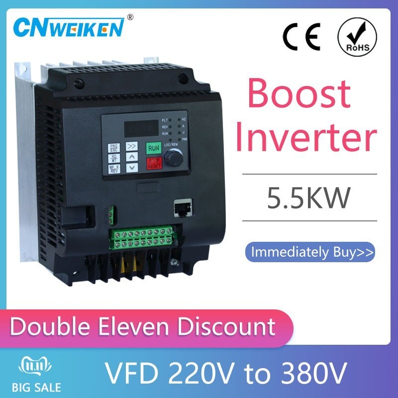 Variable frequency converter 50Hz/60Hz motor inverter VFD 5.5kw single-phase 220v input to three ...