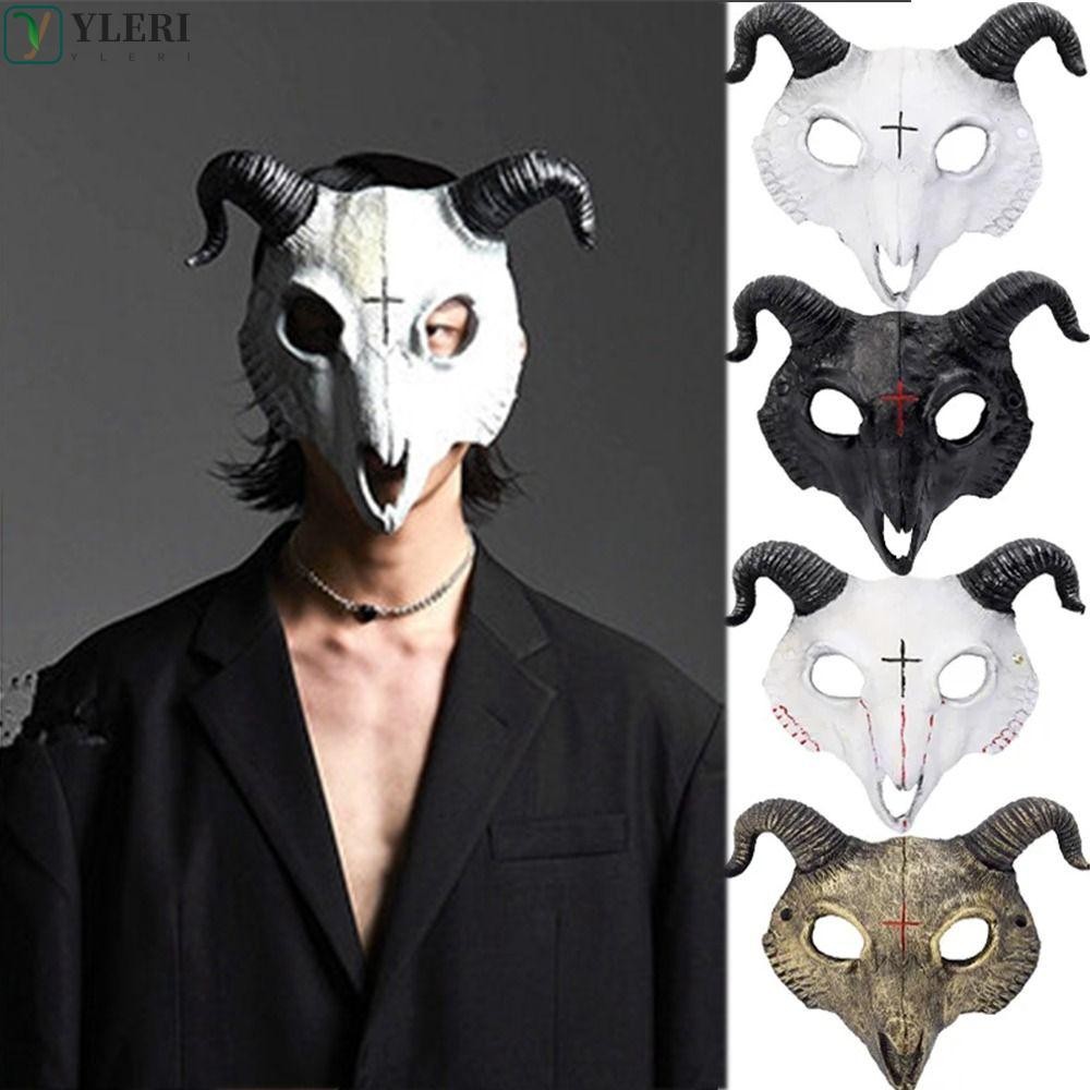 YLERI Goat Horn Mask, Halloween Antelope Bloody Skull Mask, Nightclub ...