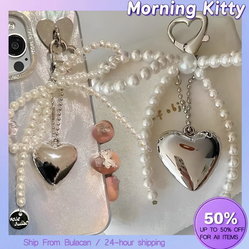 Korean Sweet Pearl Bow Heart Keychain Y2K Aesthetic Bowknot Heart ...