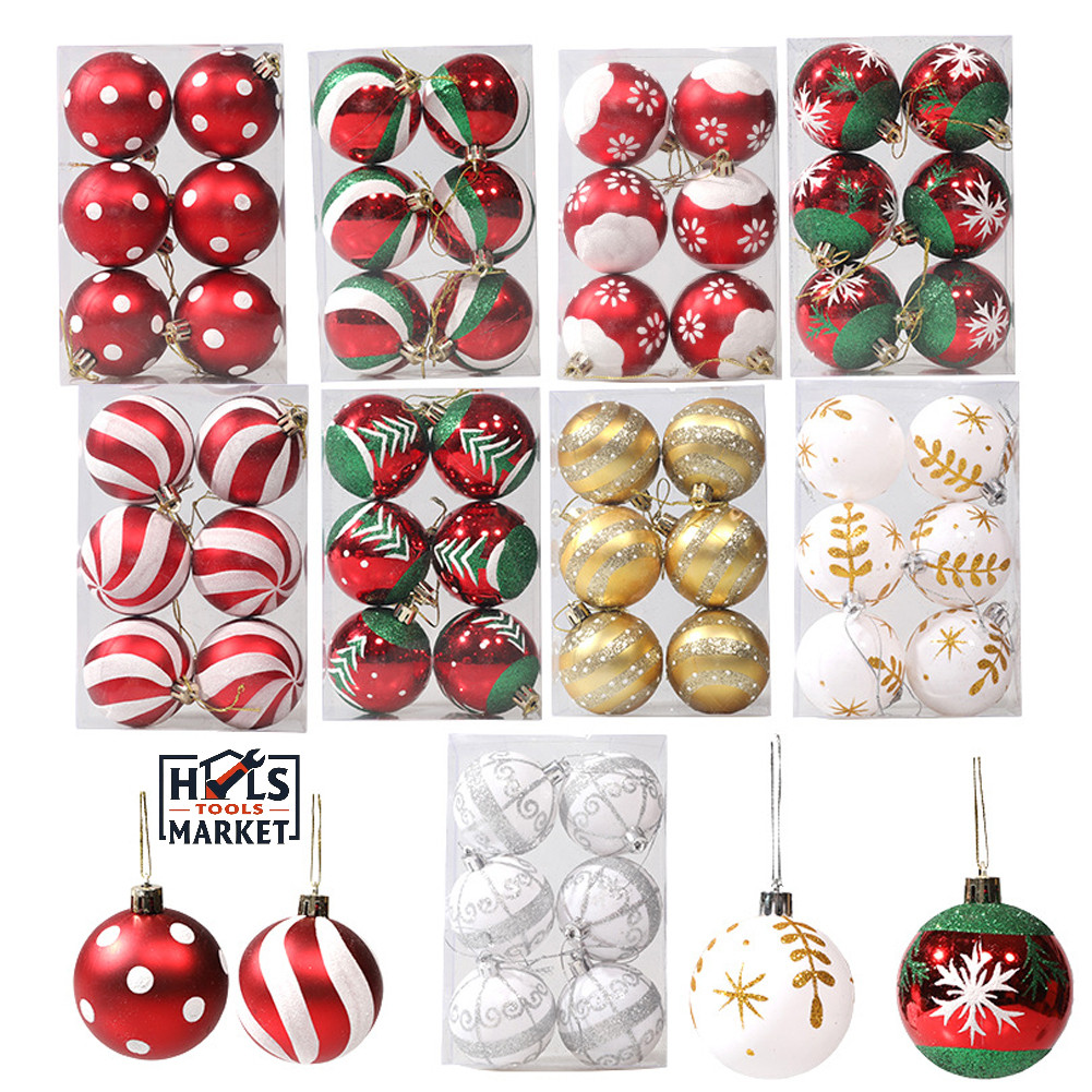 6Pcs 6CM Colorful Christmas Balls Glitter Gold White Red Xmas Tree ...