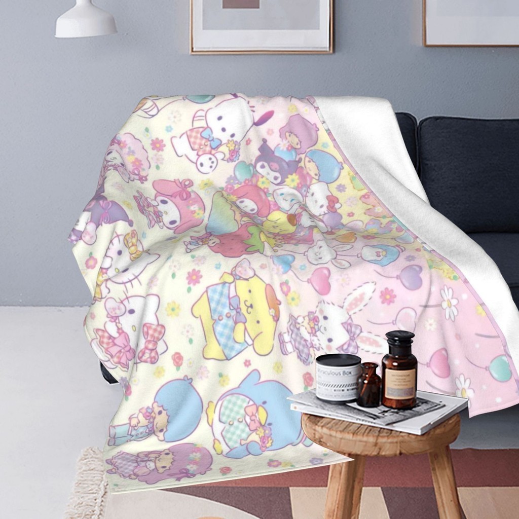 HELLO KITTY KUROMI Flannel Printed Sleeping Blanket SANRIO Pattern ...