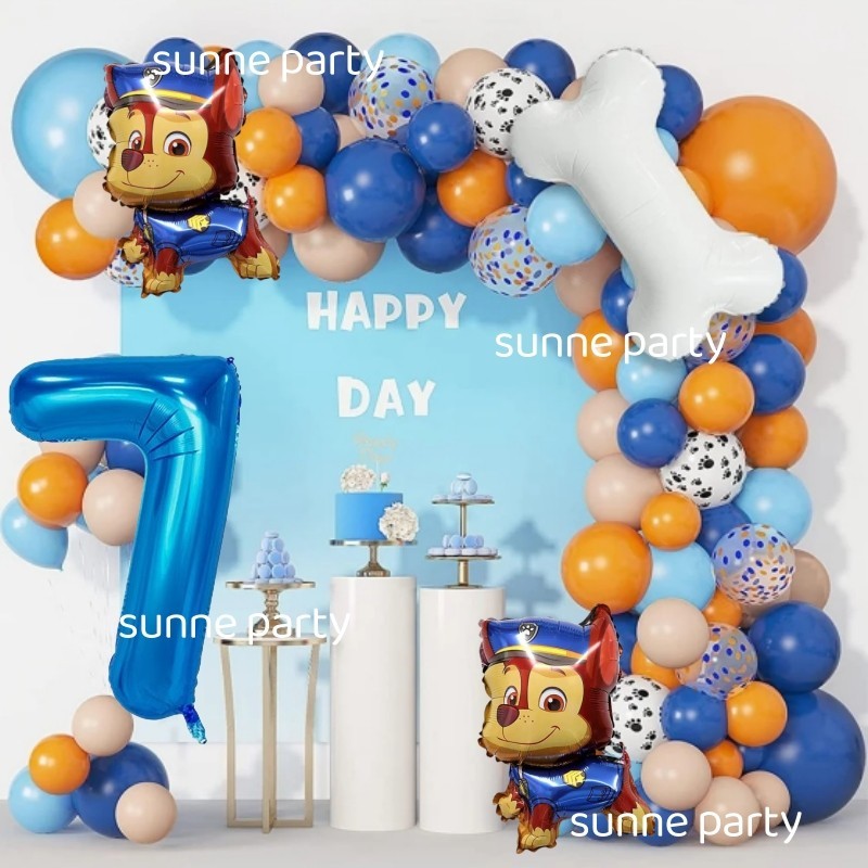 Paw Patrol Chase Theme Party Decorations Garland 32"blue Number Balloon Standing Chase Paw Bone ...
