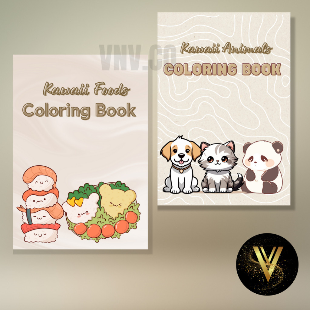 Kawaii Cute Animals and Foods Coloring Book for Kids and Adult All age ...