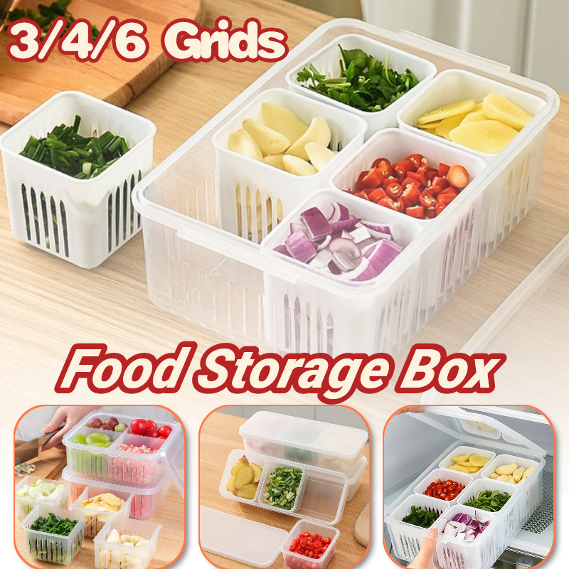 6 Grids Refrigerator Storage Box Food Vegetable Fruit Storage Box with ...
