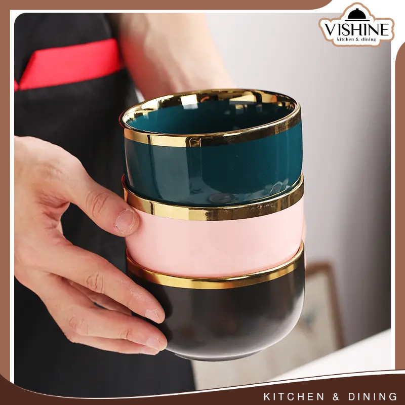 VISHINE.OFF 6pcs 4.5inch in 1 Set Light Luxury Ceramic Rice Bowl Soup ...