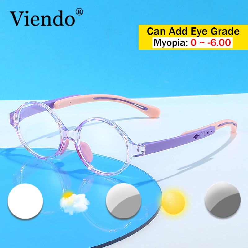 Photochromic Anti Radiation Graded Eyeglasses For Kids Round Auto Color ...