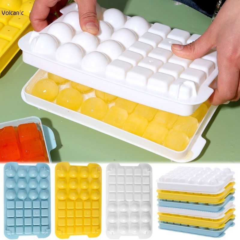 32 Grids Reusable Plastic Ice Block Mold with Cover Honeycomb Mesh ...