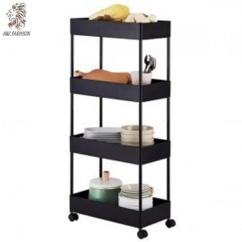 4 Layer Moving Rack Kitchen Storage Shelf Wall Cabinets Home Bedroom ...