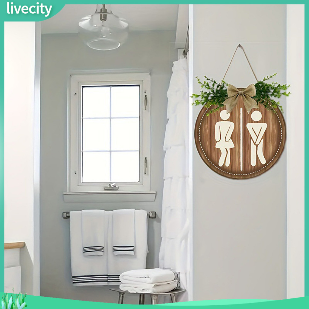 livecity| Bathroom Door Decor Hanging Toilet Sign Rustic Bathroom Sign ...