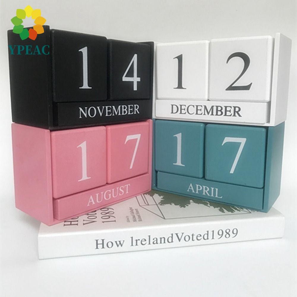 YPEAC Wooden Perpetual Calendar, MDF Pastoral Style Building Blocks ...
