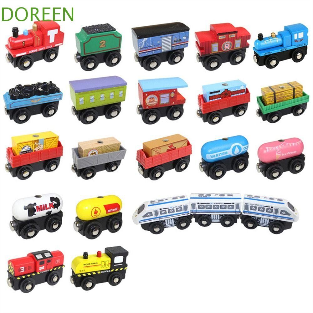 DOREEN Magnetic Train Toys, Wooden Locomotive Railway Tracks Train ...
