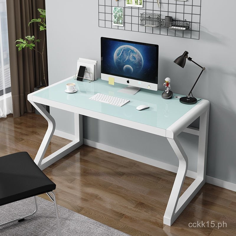 Computer Desk Tempered Glass Desktop Home Bedroom Computer Table ...