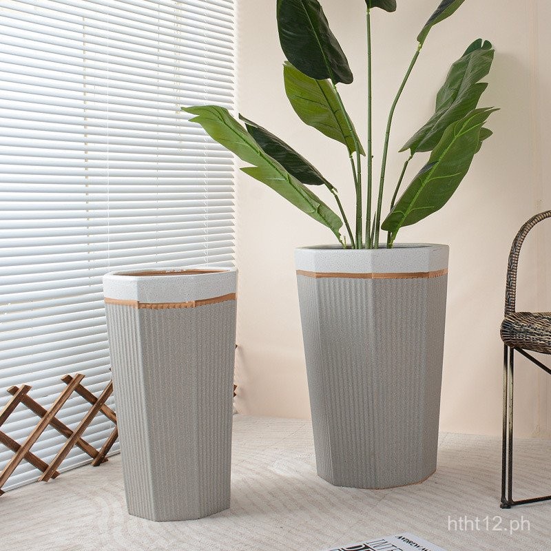 Large Ceramic Flower Pot with Gold Rim for Living Room and Garden ...