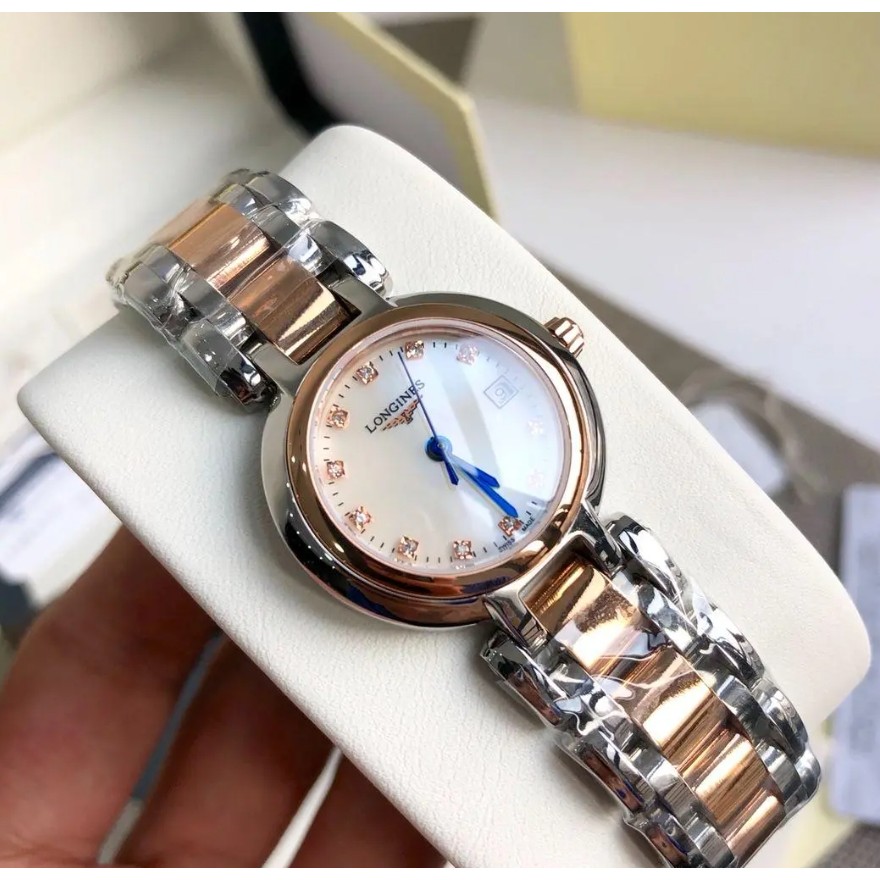 Luxurious Trendy White Dial Longines Gold Pure Shiny Stainless Steel ...
