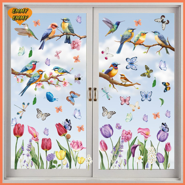 emmy 76 PCs Spring Summer Window Cling Sticker Watercolor Tulip Flowers ...