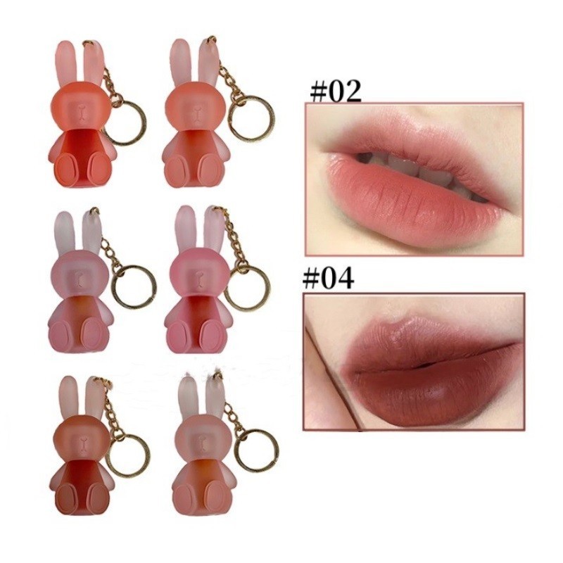 Gege bear Cute Rabbit Matte Velvet Lip Glaze Summer Lovely Bunny Keychain Lip Mud Matte Texture ...
