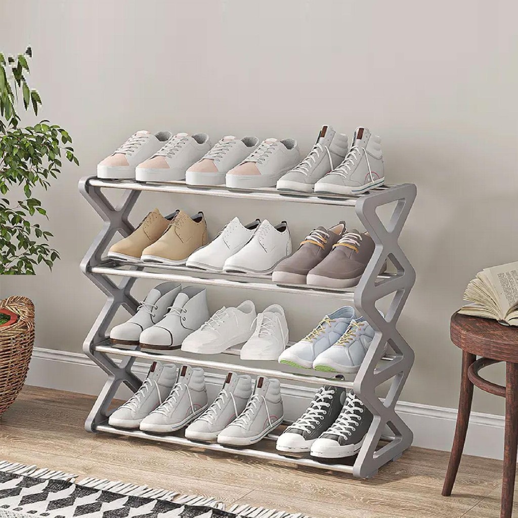 4 layer X-shaped Shoe Rack Organizer Plastic Shelf Rack For Home ...