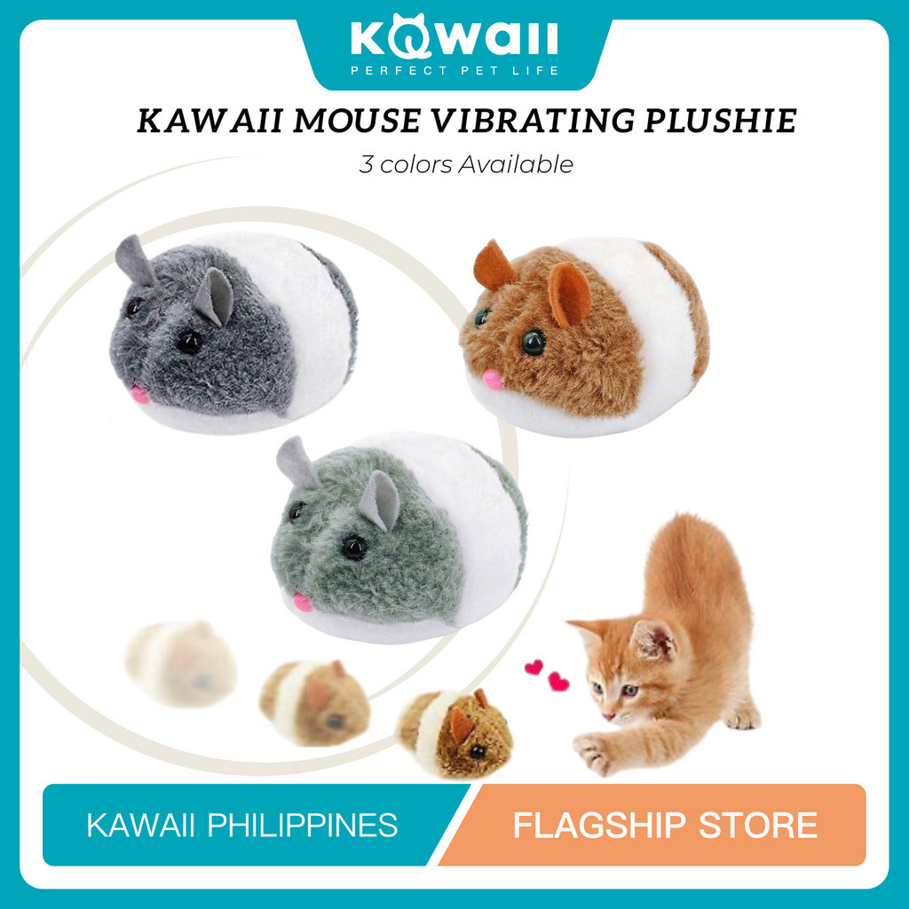 KAWAII Mouse Vibrating Plushie and Cat Toy String Vibrating Movement ...
