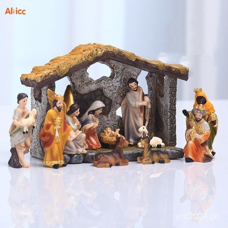 11PCS Nativity Scene Set Christmas Belen Set Baby Jesus Manger Holy ...