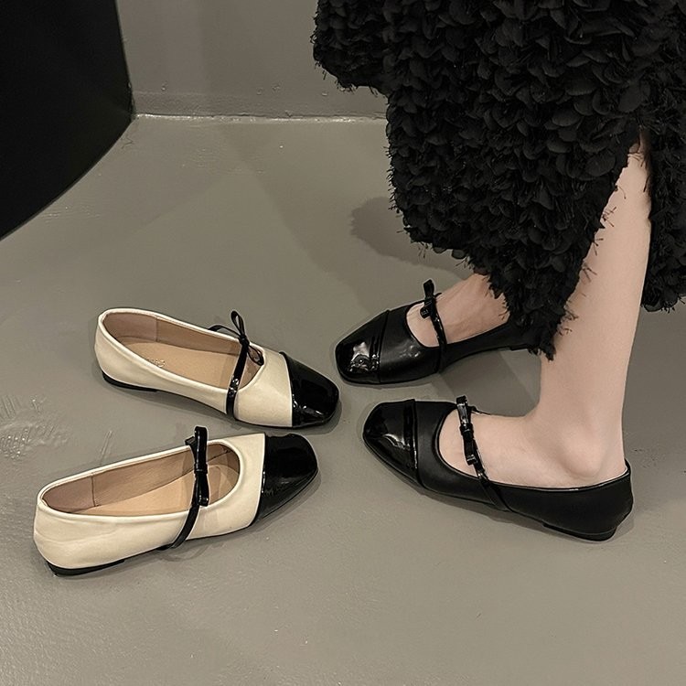 PVFM French Style Square Toe Flat Bottom Small Leather Shoes for ...