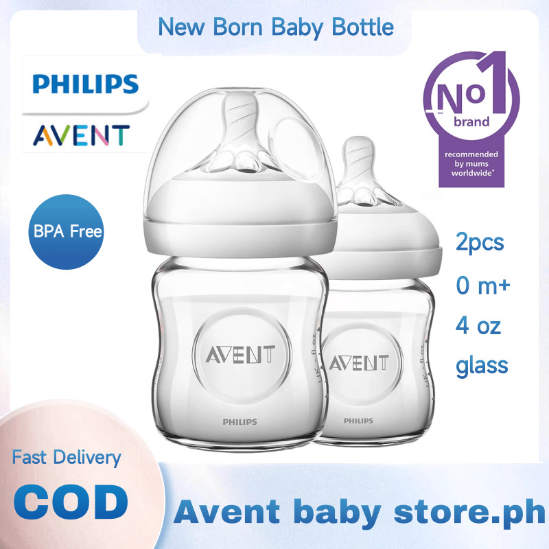 Philips AVENT 2PCS Glass Baby Bottles For New Born 4oz Natural New Born ...