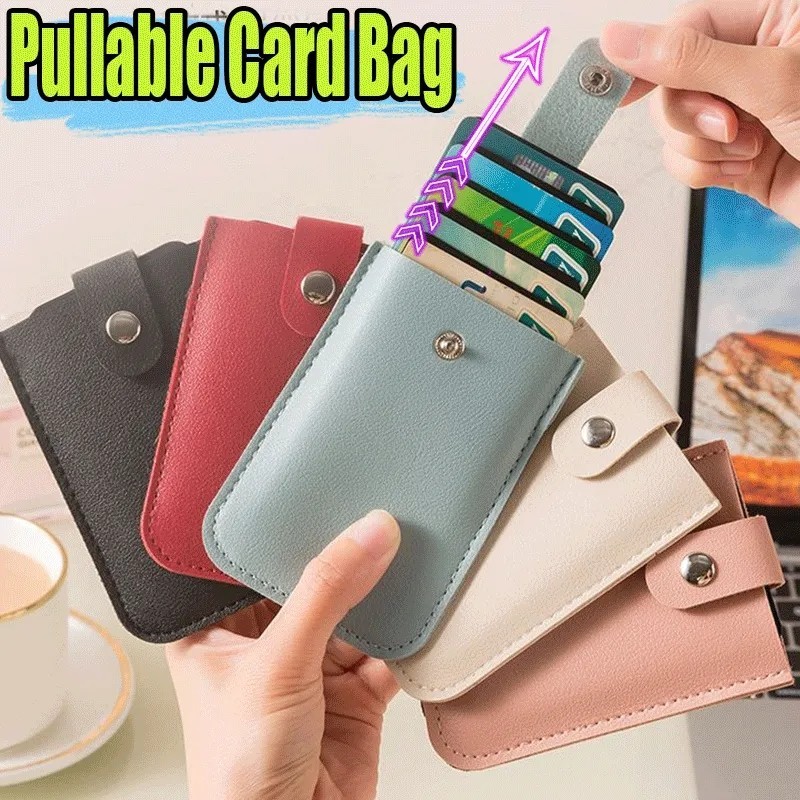 Pull-out Slot Card Case Organizer PU Leather With Snap Closure Business ...