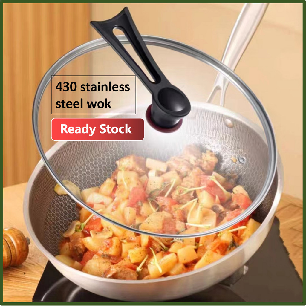 430 stainless steel wok Porcelain Frying Pan White Pebbles Non-stick ...