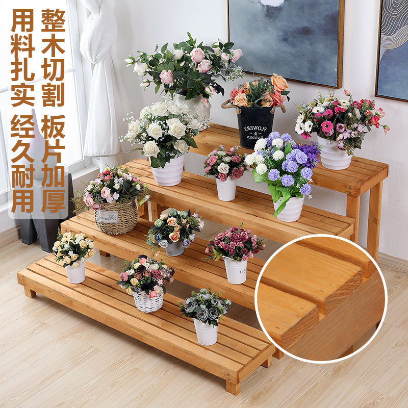 Anticorrosive Wood Ladder Flower Stand Solid Wood Flower Shop Display ...