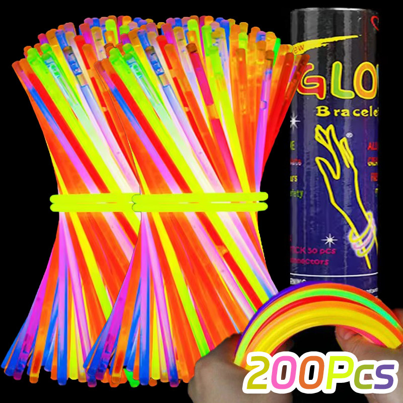 100/200Pcs Bendable Fluorescent Sticks / Multicolors Glow in The Dark ...