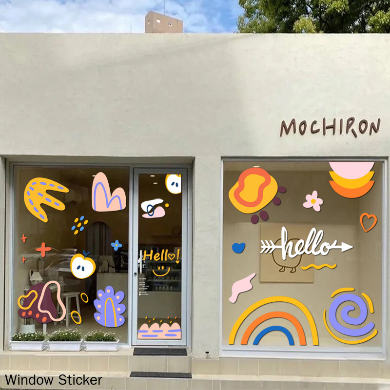 Ins Illustrator Stickers Shop Glass Door Decoration Window Decoration ...