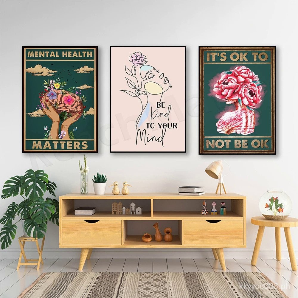 Treat Your Mind Poster, Mental Health Minimalist Feminine Line Art ...